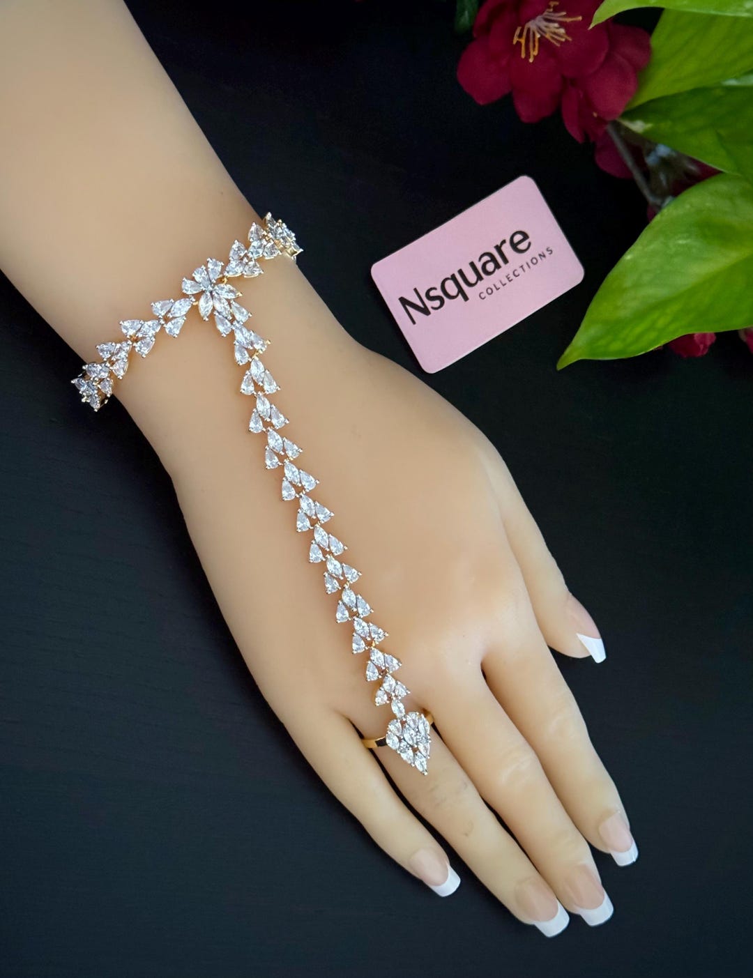 Single AD Bracelet/ Haathphool / Gold Finished Two Tone Ring Bracelet ...