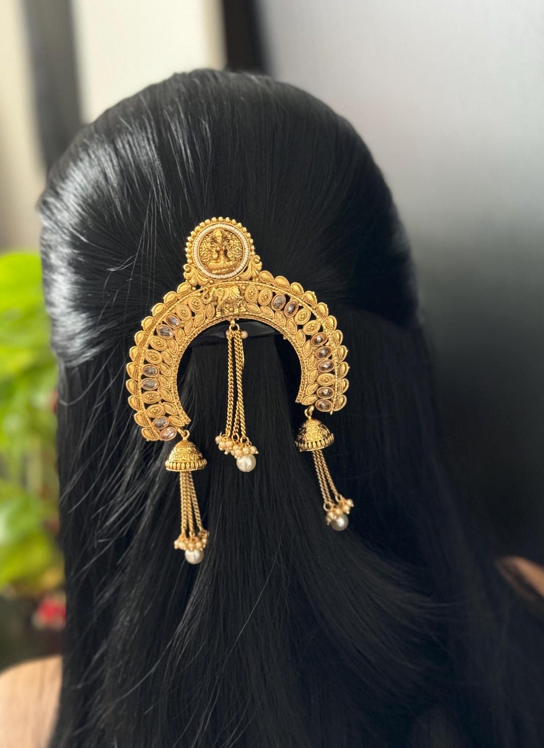 Antique Elephant Goddess Lakshmi Hair Pin / Juda Pin / Veni Pin / Polki ...