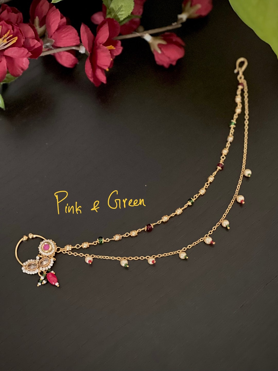 Left Side Nose Ring With Pearl Chain / Bridal Jewelry/ Nath / Nathni ...