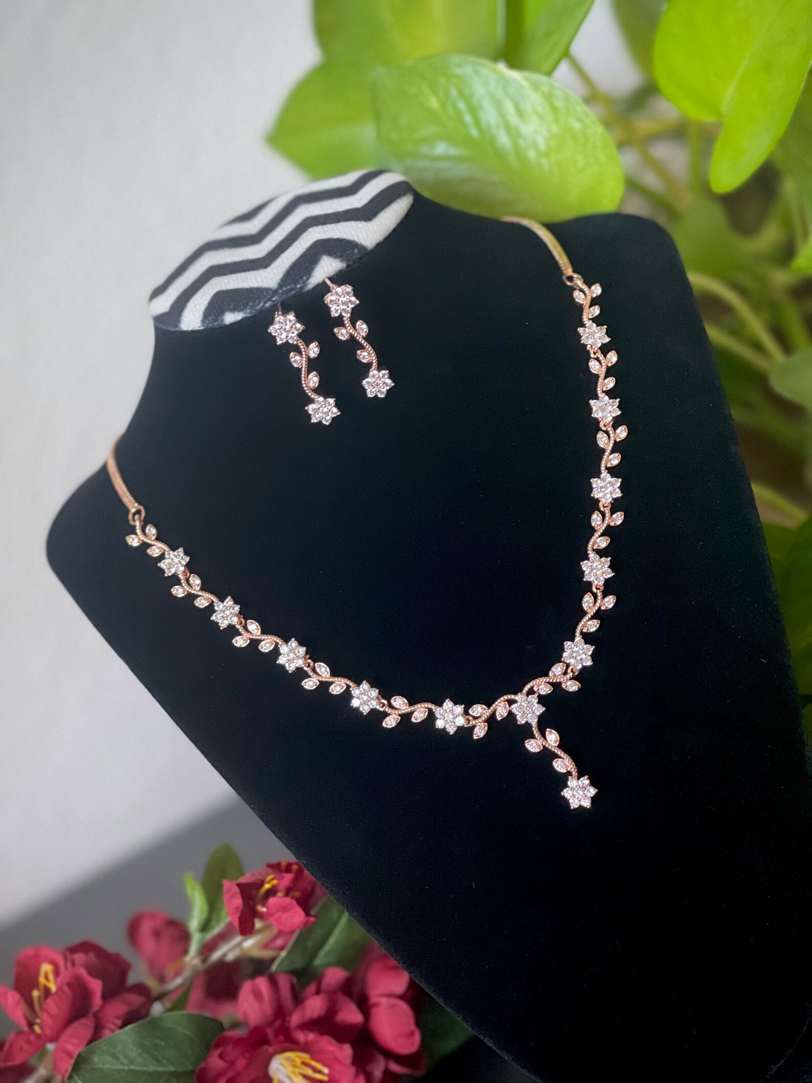 Designer Simple Delicate Two Tone AD Necklace Set / CZ - Etsy