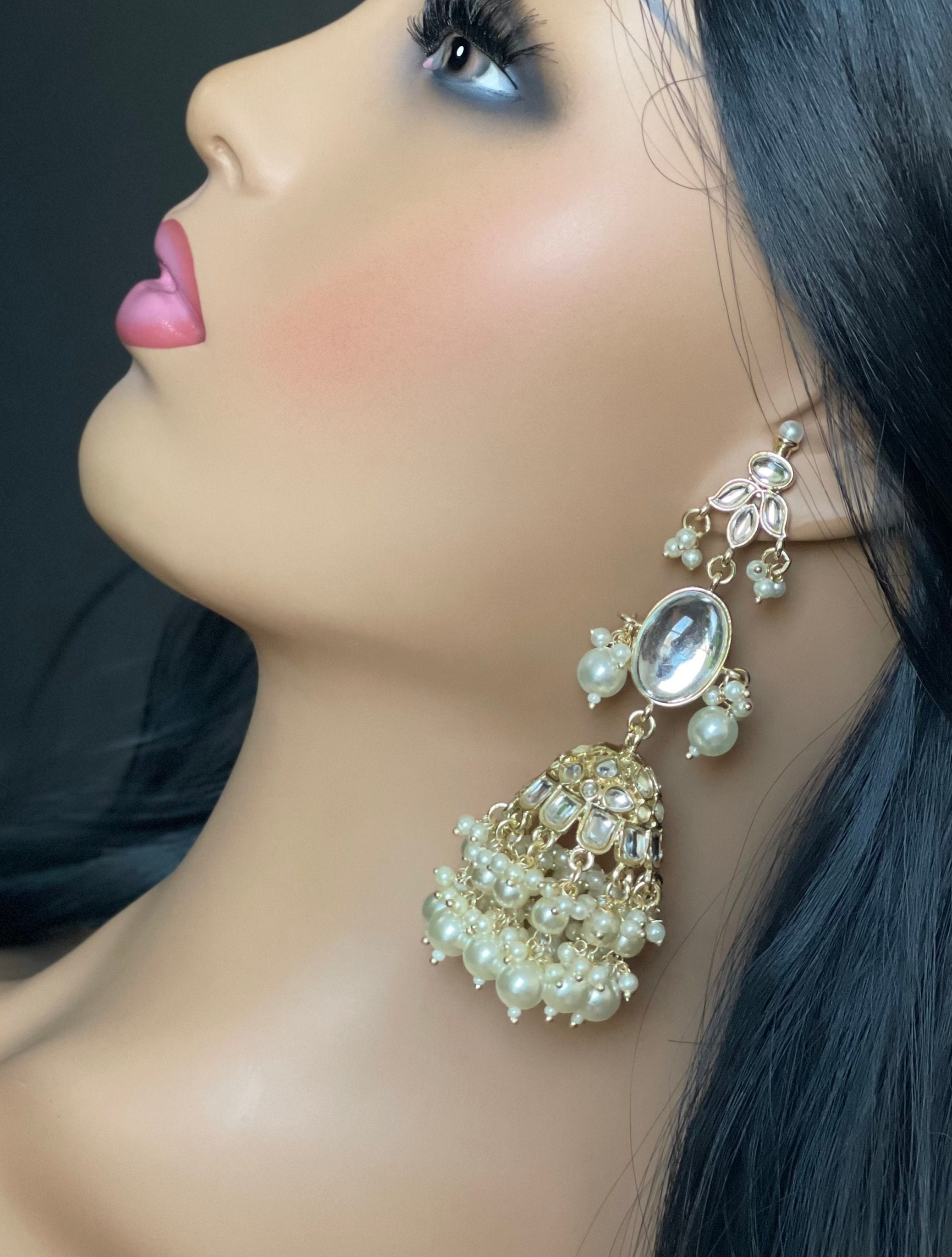 Jhumkas / Trendy Long Kundan and Pearl Jhumkas/ Jhumki - Etsy