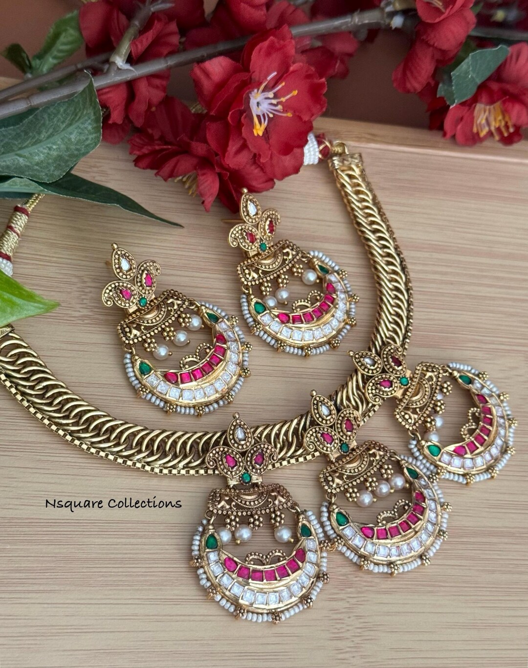 Kundan Jalebi Necklace Set: Nakshi Ruby Attigai Jewelry - Etsy