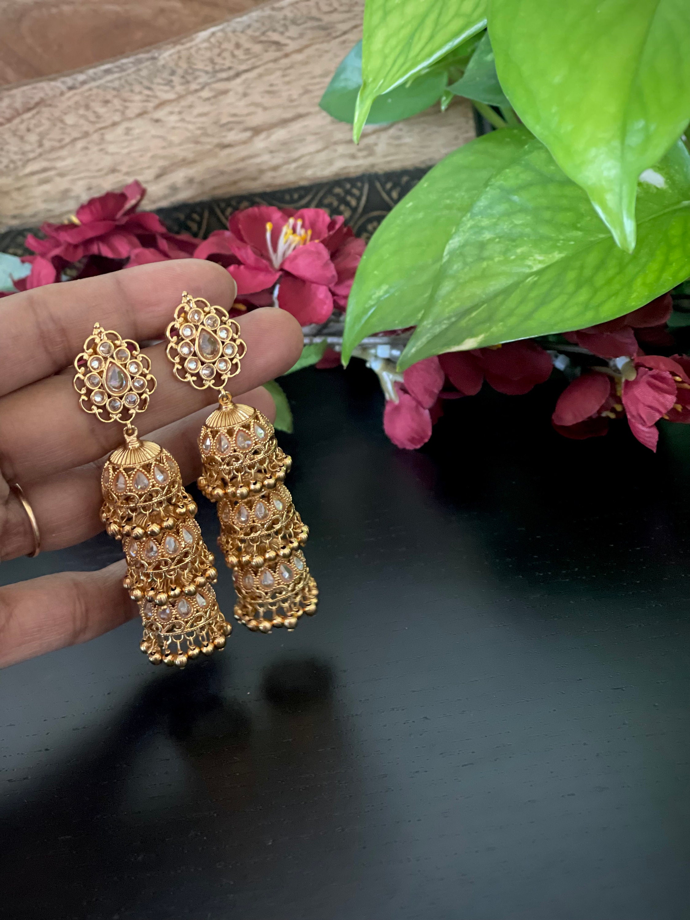 Gold jhumka three layer store