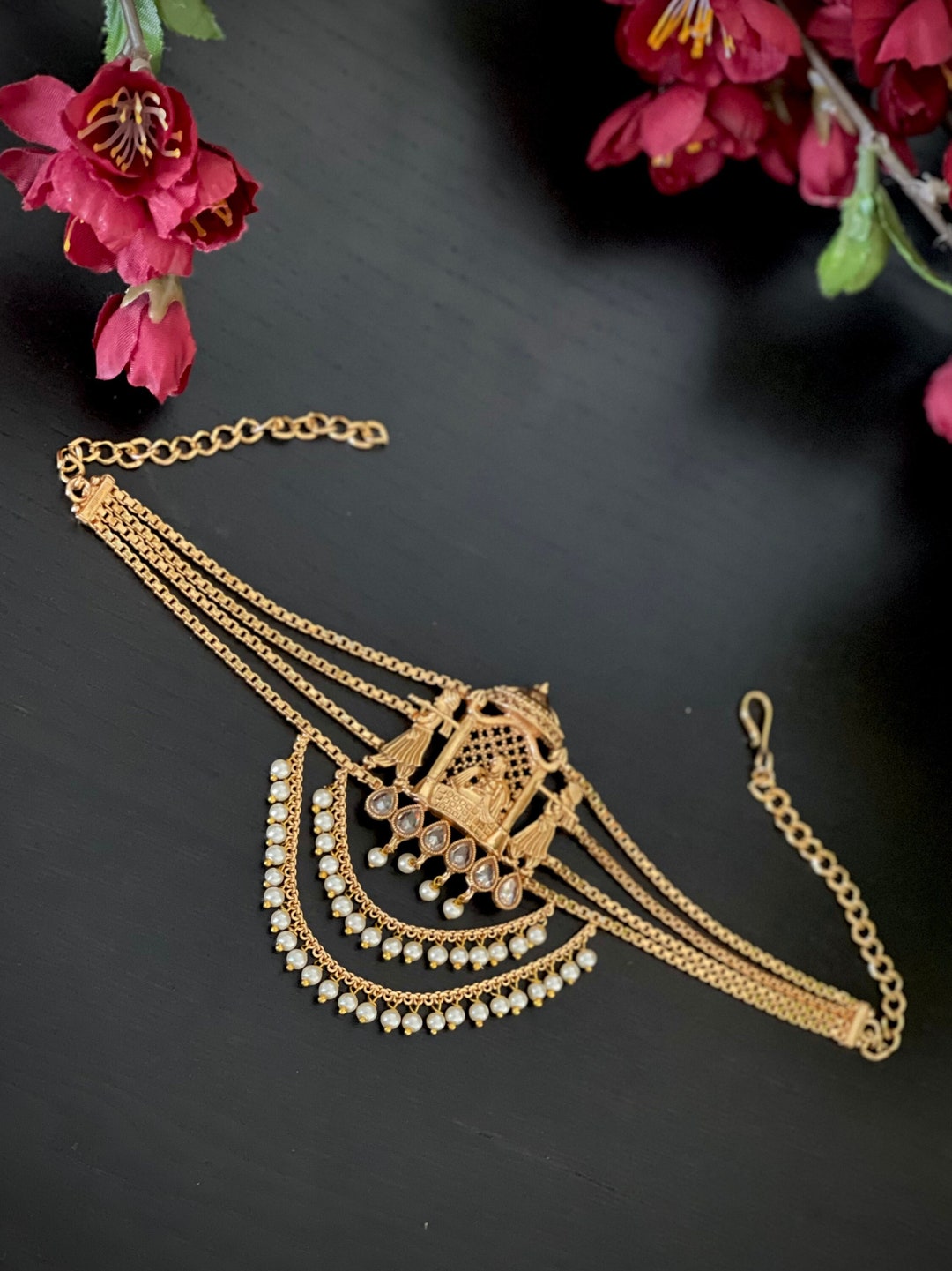 Single Antique Gold Finished Polki Pearl Armlet / Bajuband / Indian ...