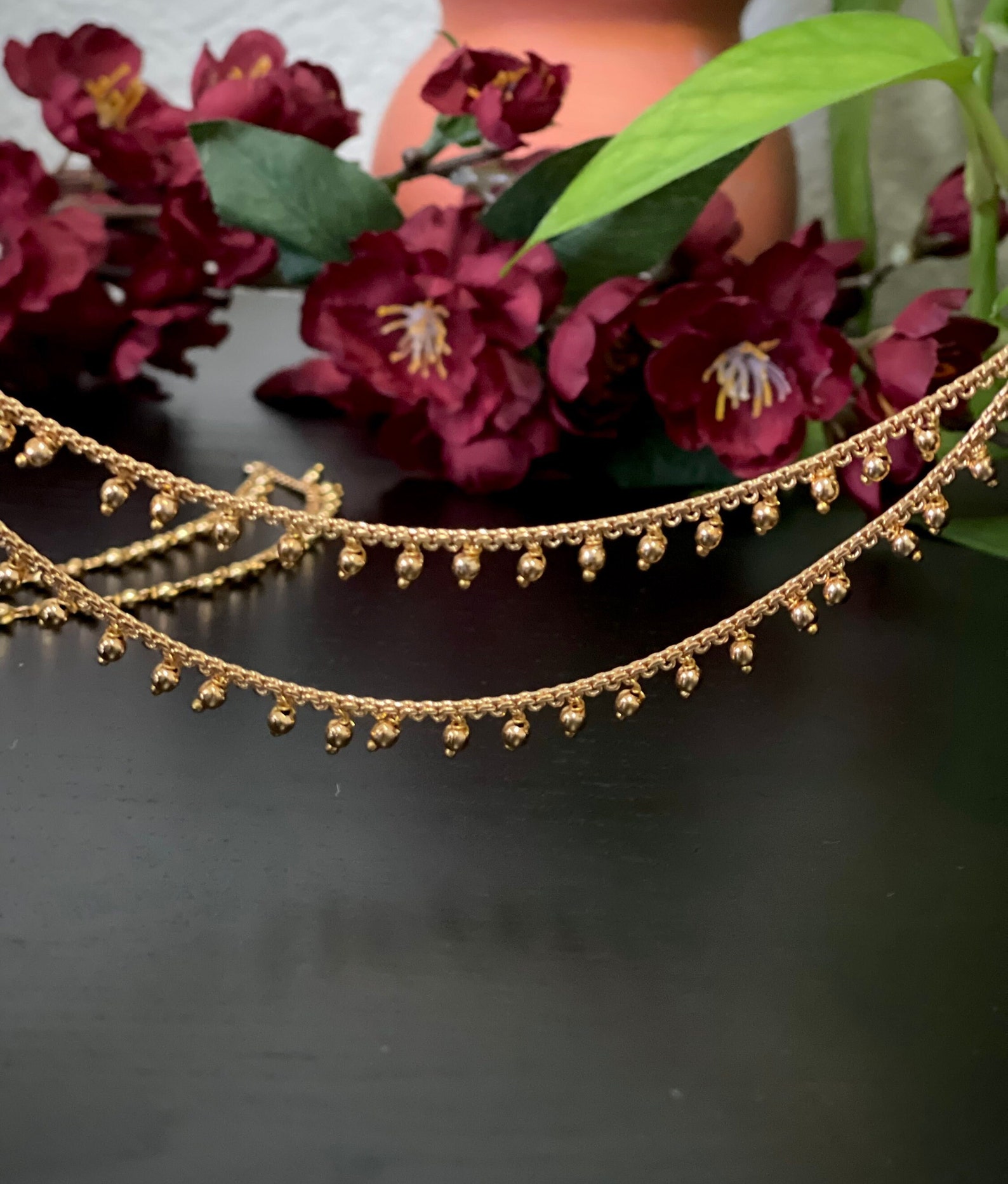 Gold Finished Two Layered Ear Chain /traditional Earrings - Etsy