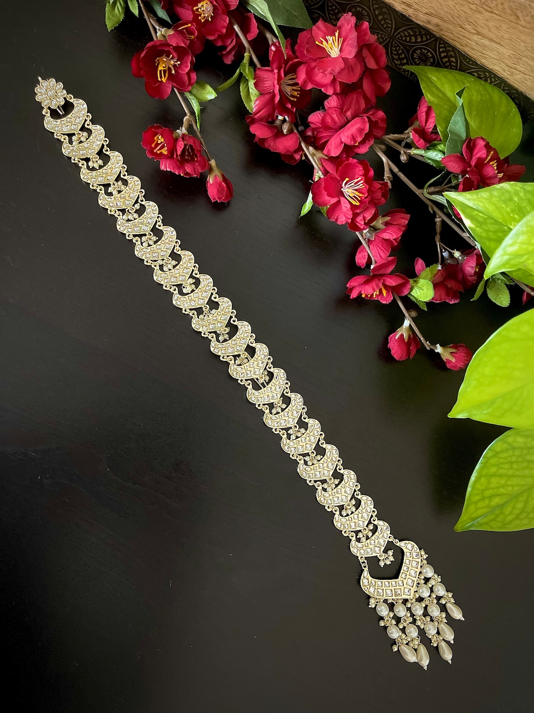 Kundan Long Hair Brooch / Indian Hair Pin Hair Decoration / Veni Pin ...