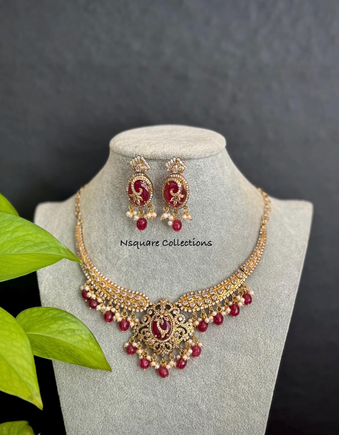 Victorian Finish Diamond Kanti Necklace Set / Mehendi Finish Kemp Neck ...