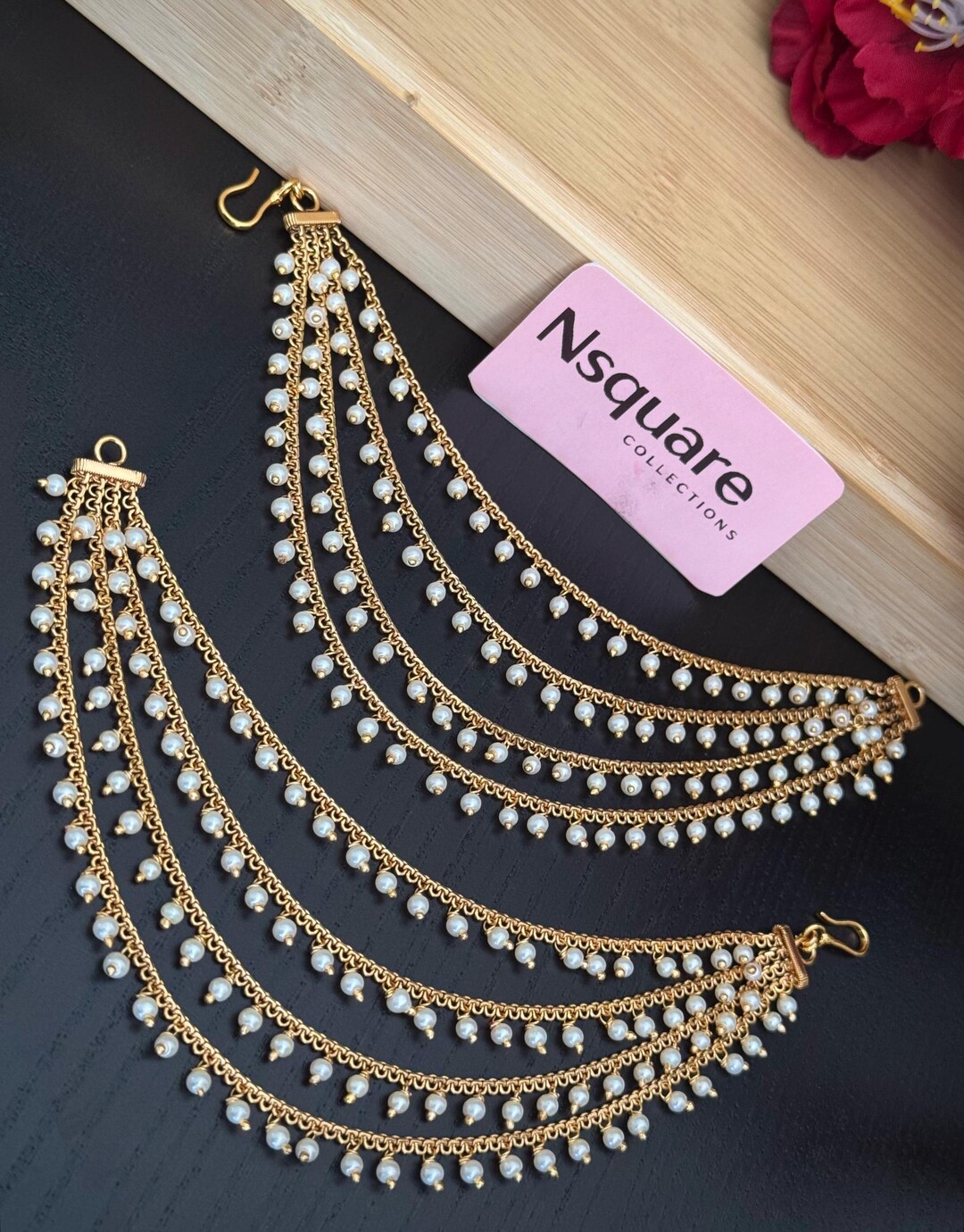 Antique Pearl Layered Ear Chains – Traditional Jhumka Maattal ...
