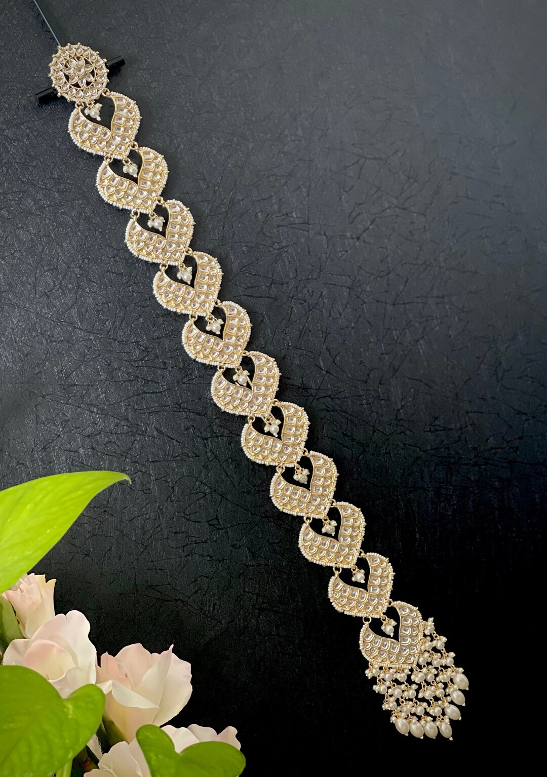 Kundan Long Hair Brooch / Indian Hair Pin Hair Decoration / Veni Pin ...