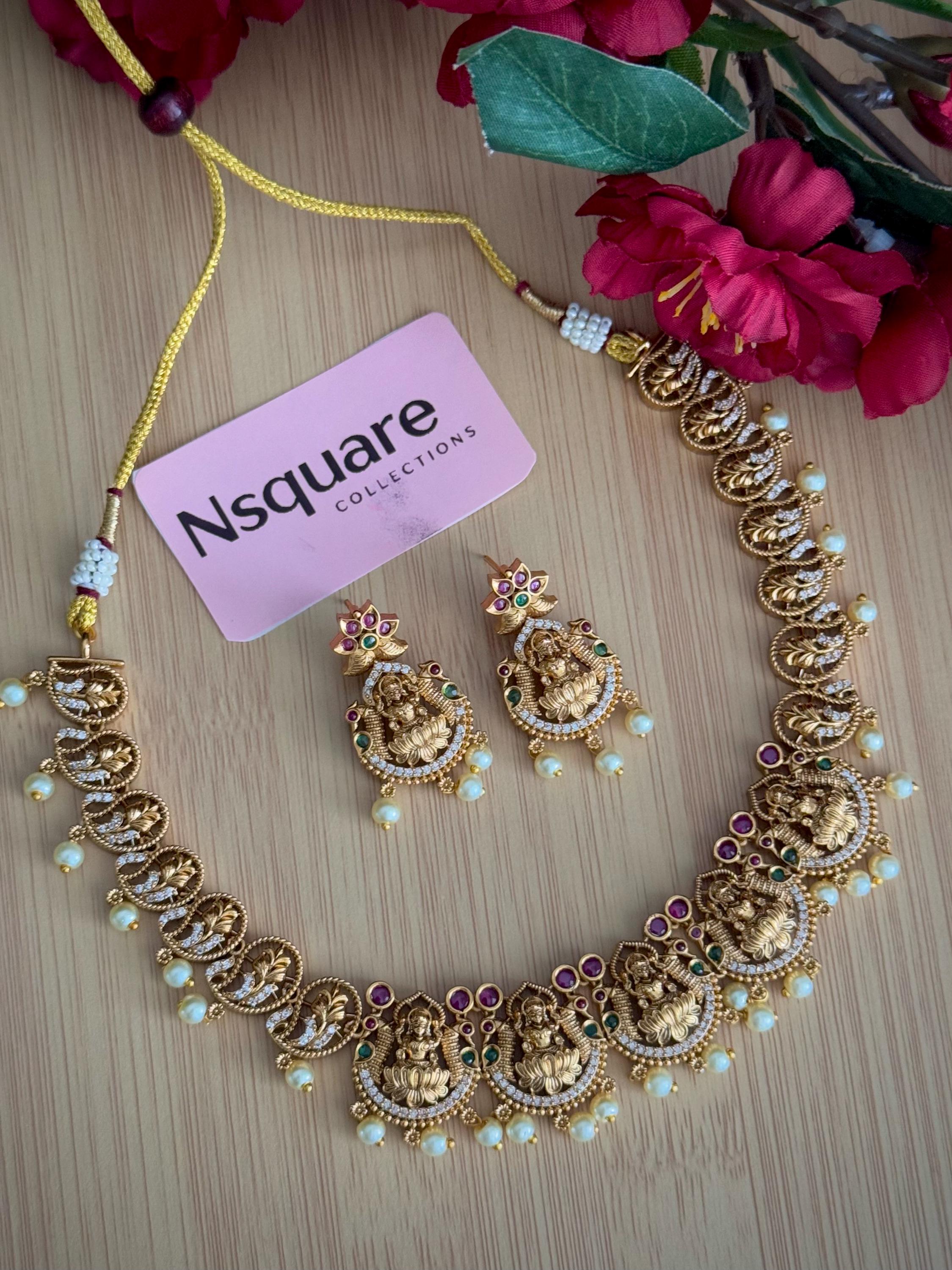 Simple Cute Goddess Lakshmi Kemp Necklace Set / Guttapusalu Necklace Set / Indian Bridal Jewelry ...