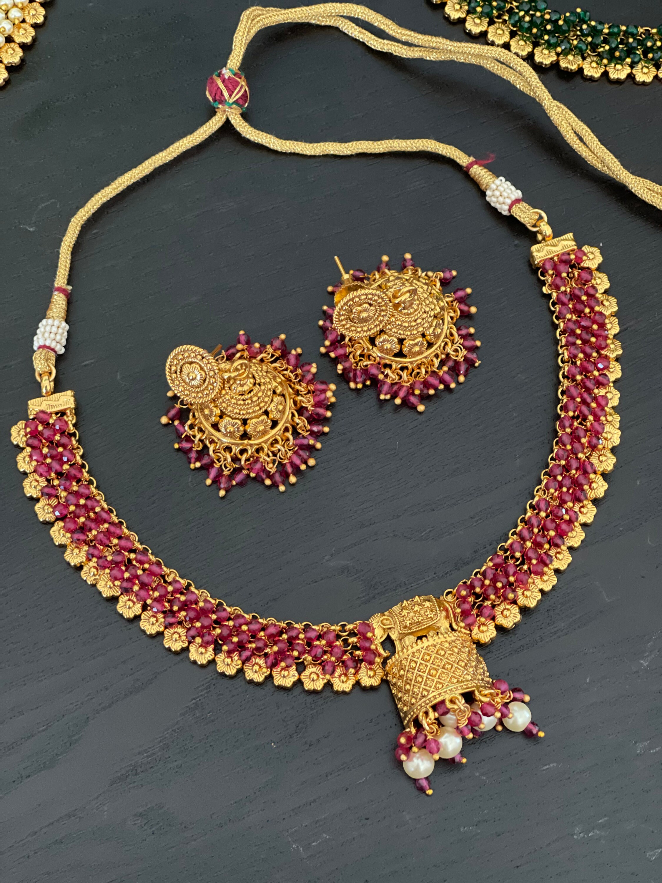 Antique Simple Matte Gold Finished Necklace Set With Matching - Etsy