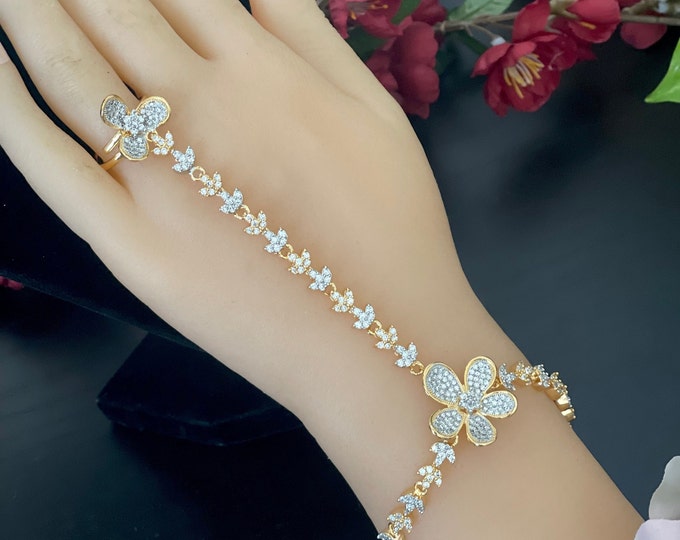 Single AD Two Tone Bracelet/ Haathphool / Gold Finished Two Tone Ring ...