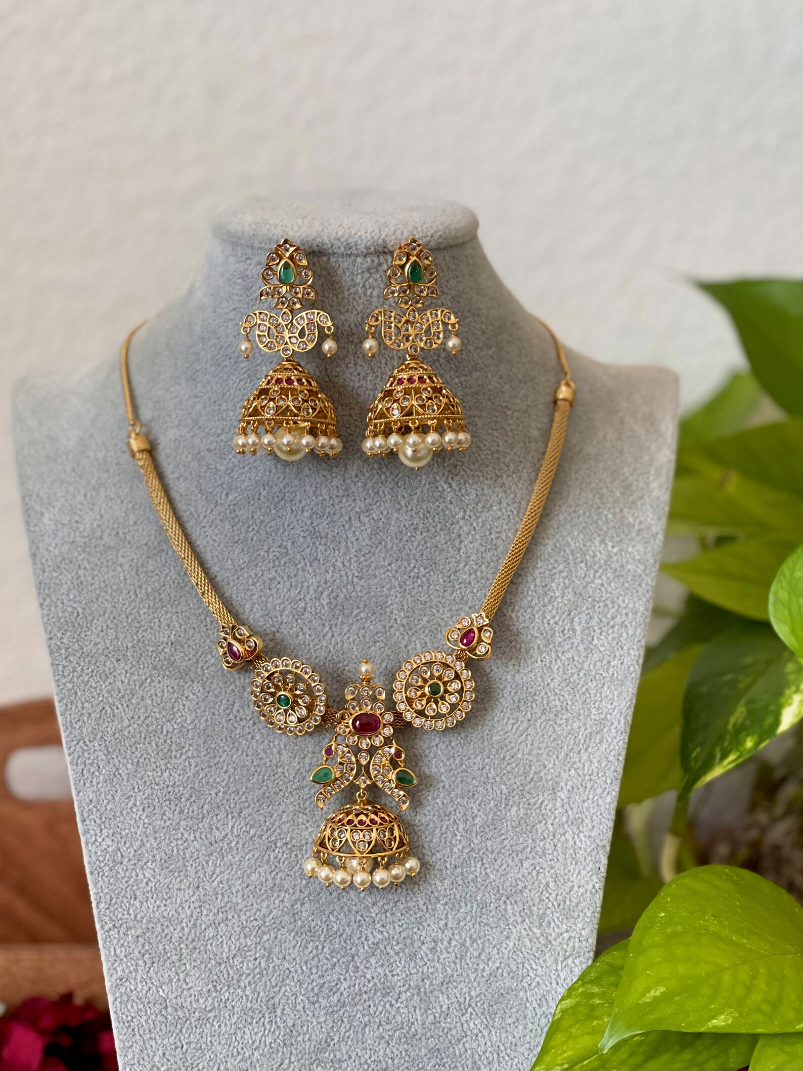 Restock-antique Gold Finished Peacock Kemp Necklace Set /south Indian ...