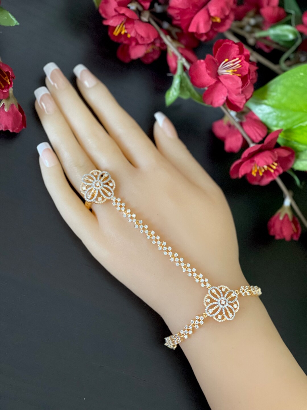 Single AD Two Tone Bracelet/ Haathphool / Gold Finished Two Tone Ring ...