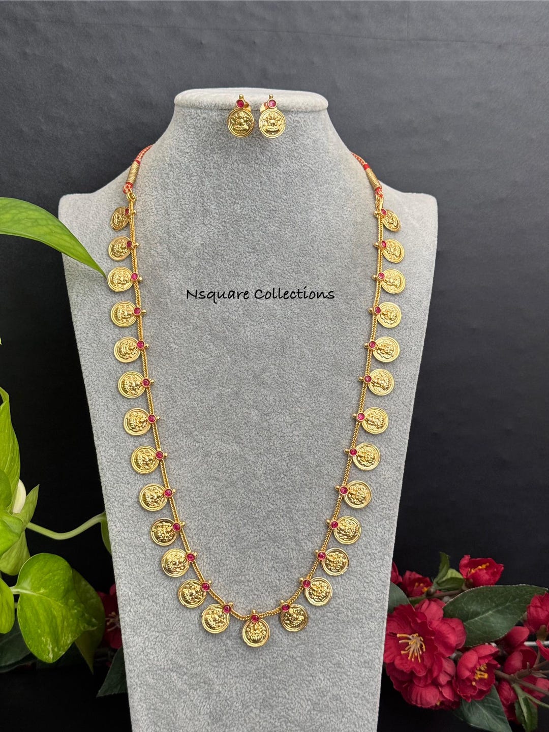 Restocked-simple Gold Finished Lakshmi Devi Coin Mid Length Haram ...