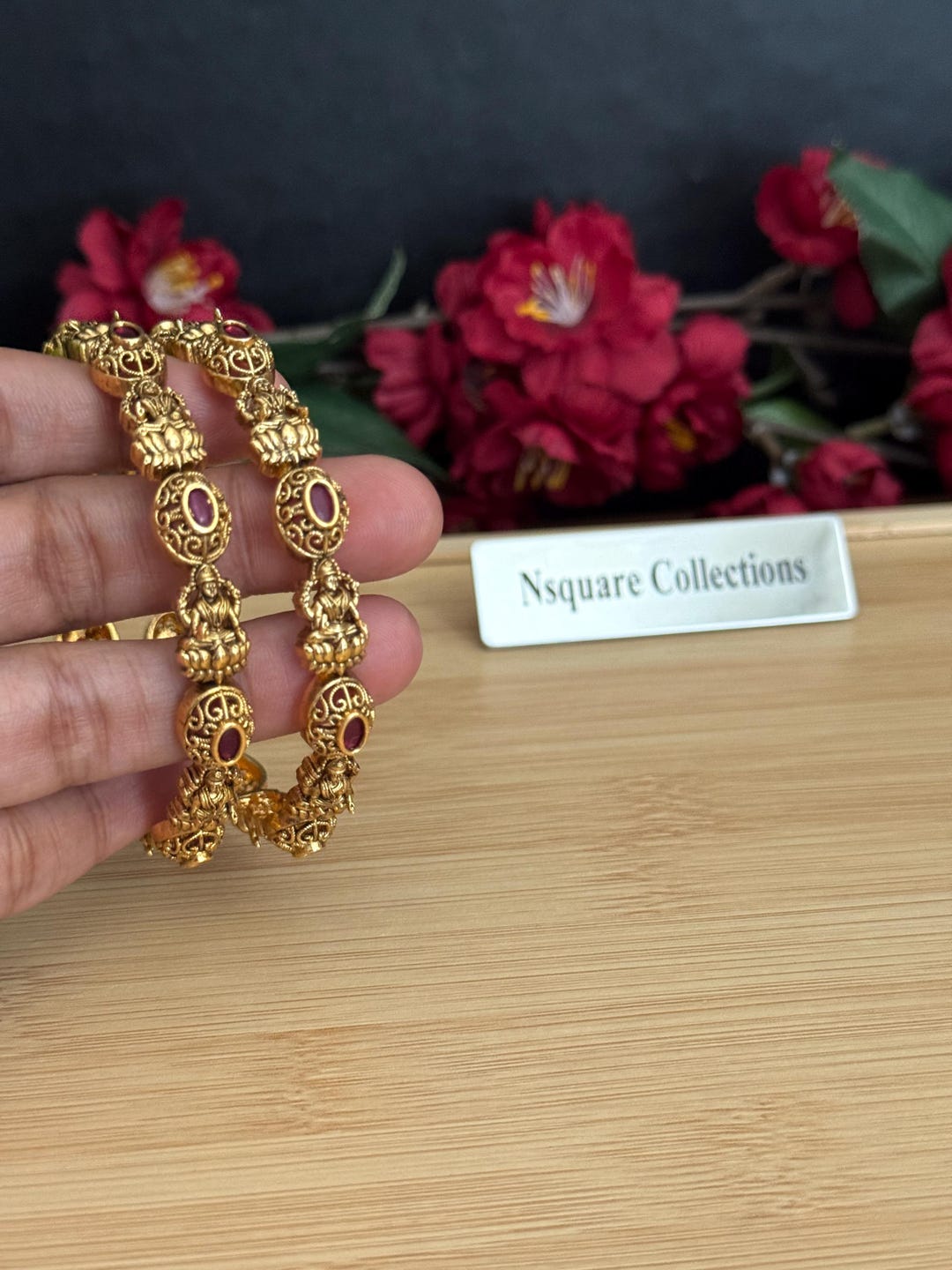 Pair of Lakshmi Devi Antique Bangles: Temple Jewelry, Indian Wedding ...