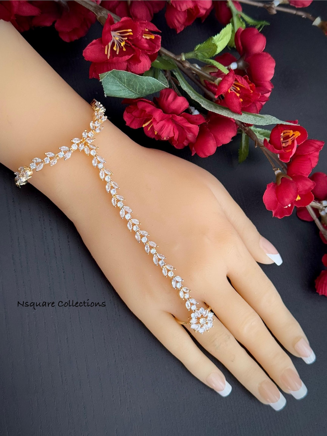 Single AD Two Tone Bracelet/ Haathphool / Gold Finished Two Tone Ring ...