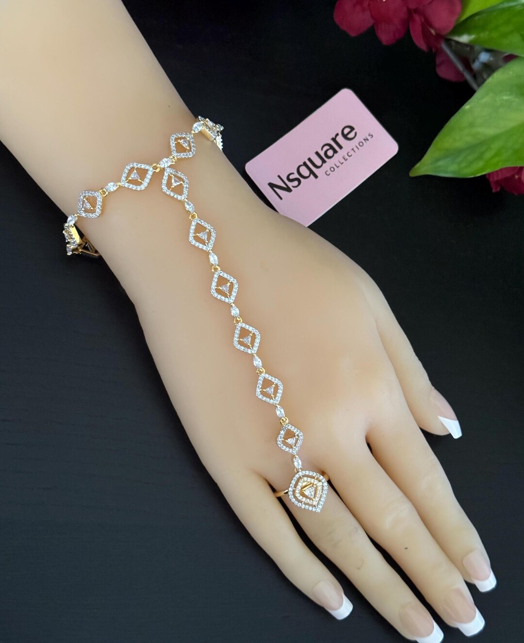 Single AD Bracelet/ Haathphool / Gold Finished Two Tone Ring Bracelet ...