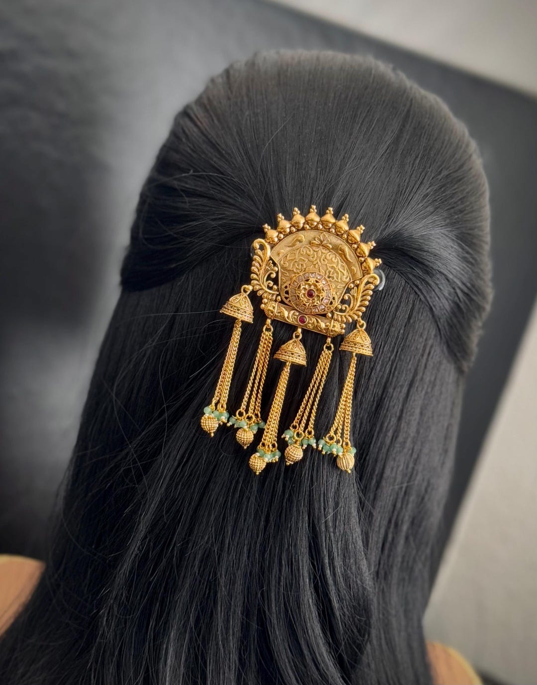 Matte Gold Finished Polki Hair Brooch / Juda Pin / Veni Pin / Juda Pin ...