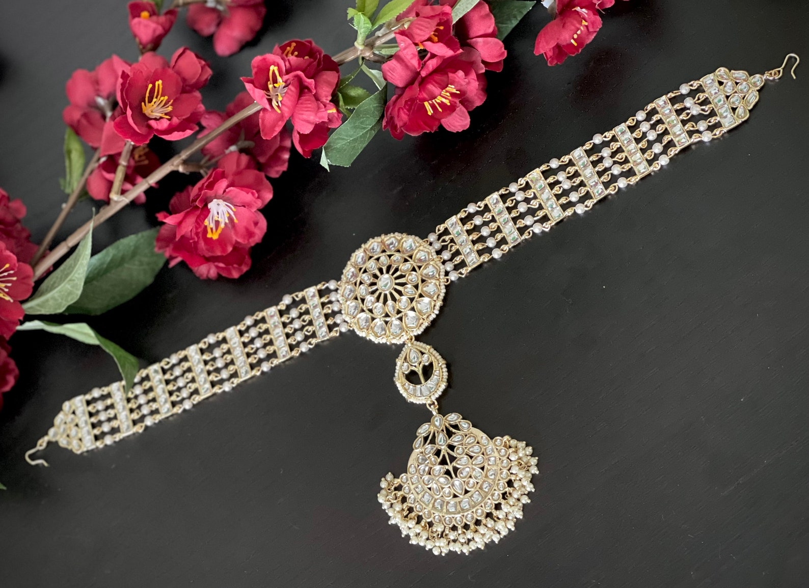 Kundan Pearl Head Band / Sheesh Phool Tikka / Damini /gold - Etsy