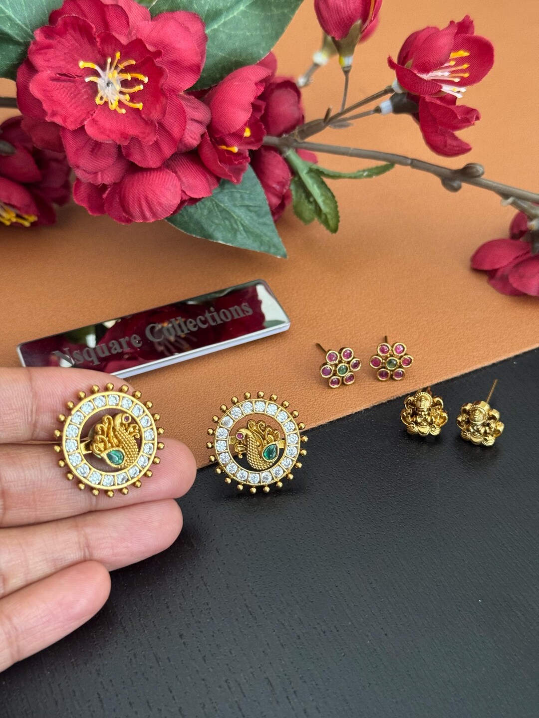 Interchangeable AD Stone Stud Earrings: Ethnic Temple Jewelry, 3 ...