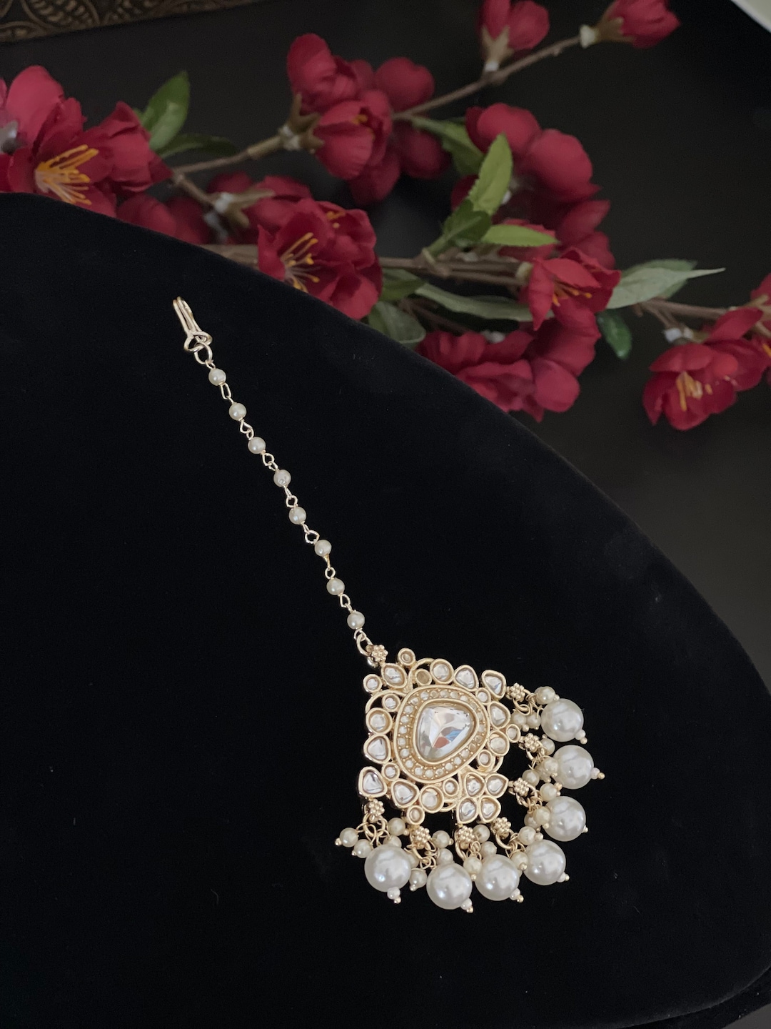 SIMPLE Chutti/ Gold Maang Tikka/ Forehead Jewelry / Kundan Pearl Tikka ...