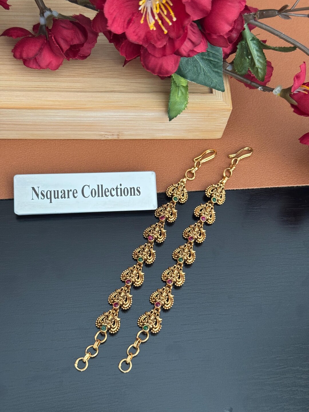 Antique Gold Finished Lakshmi Kemp Ear Chains – Traditional Royal ...