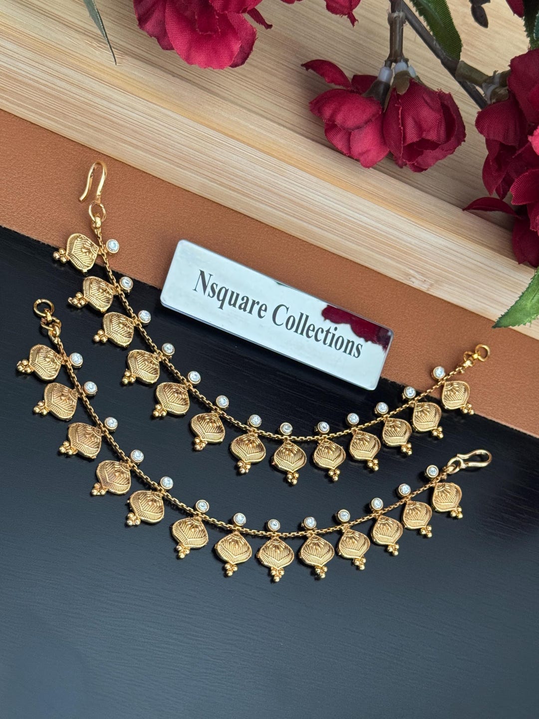 A Pair of Antique Gold Finished Ear Chain: Traditional Indian Jewelry ...
