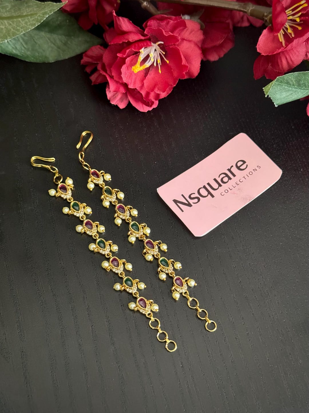 A Pair of Cute Antique Gold Kemp AD Ear Chain /traditional Earrings ...