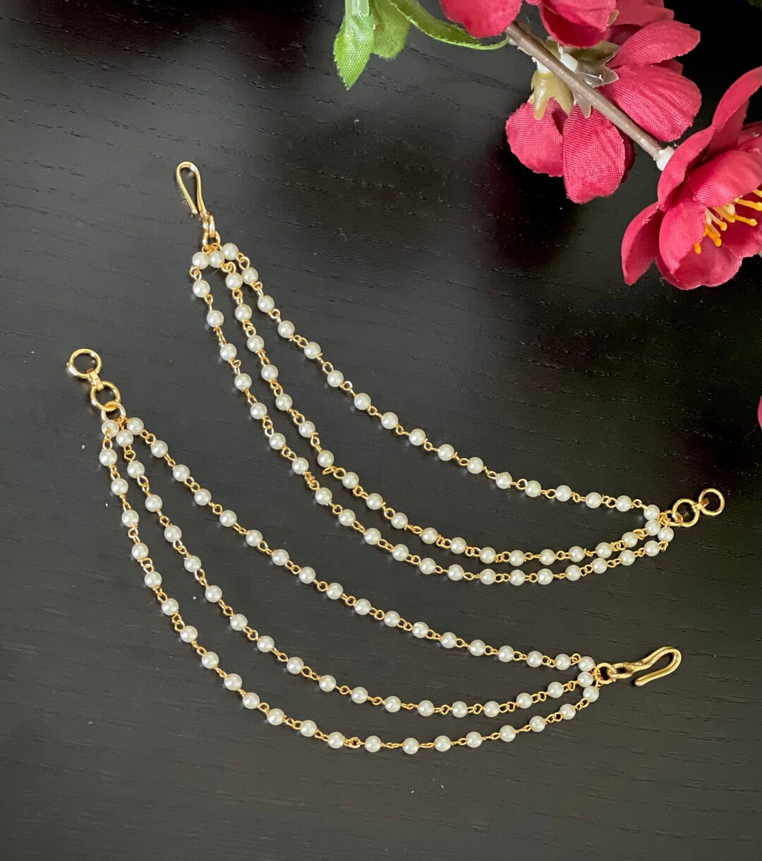 Pearl Ear Chain: Antique Jhumka Earring Accessory - Etsy