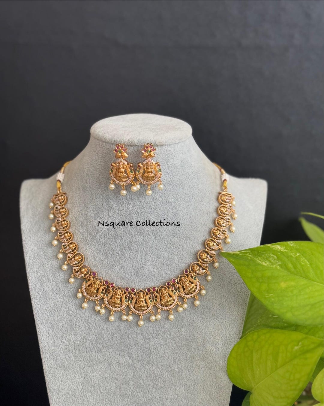 Simple Cute Goddess Lakshmi Kemp Necklace Set / Guttapusalu Necklace Set / Indian Bridal Jewelry ...