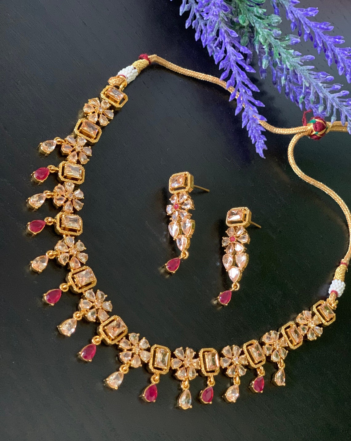 Designer simple polki necklace Set with matching earrings/ | Etsy