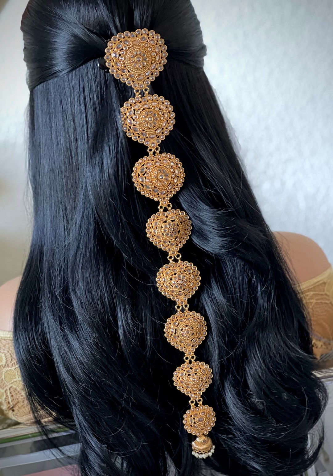 Polki Long Hair Brooch / Indian Hair Pin Hair Decoration / Veni Pin ...