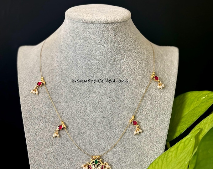 Cute Charm NECKLACE ONLY / Invisible Chain Necklace / Charm Jewelry / Pearl Necklace / Kundan ...