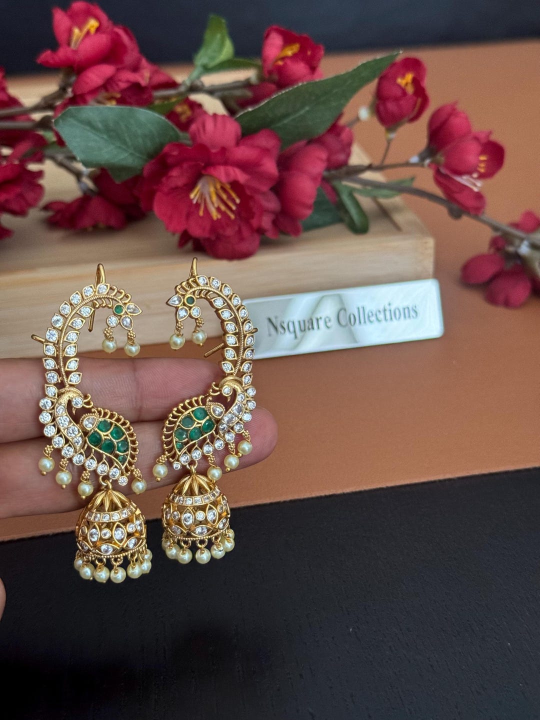 Mini Earcuff Jhumkas /antique CZ Kemp Jhumkas / Statement Small Ear ...