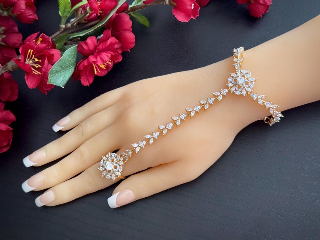 Single AD Bracelet/ Haathphool / Gold Finished Two Tone Ring Bracelet ...
