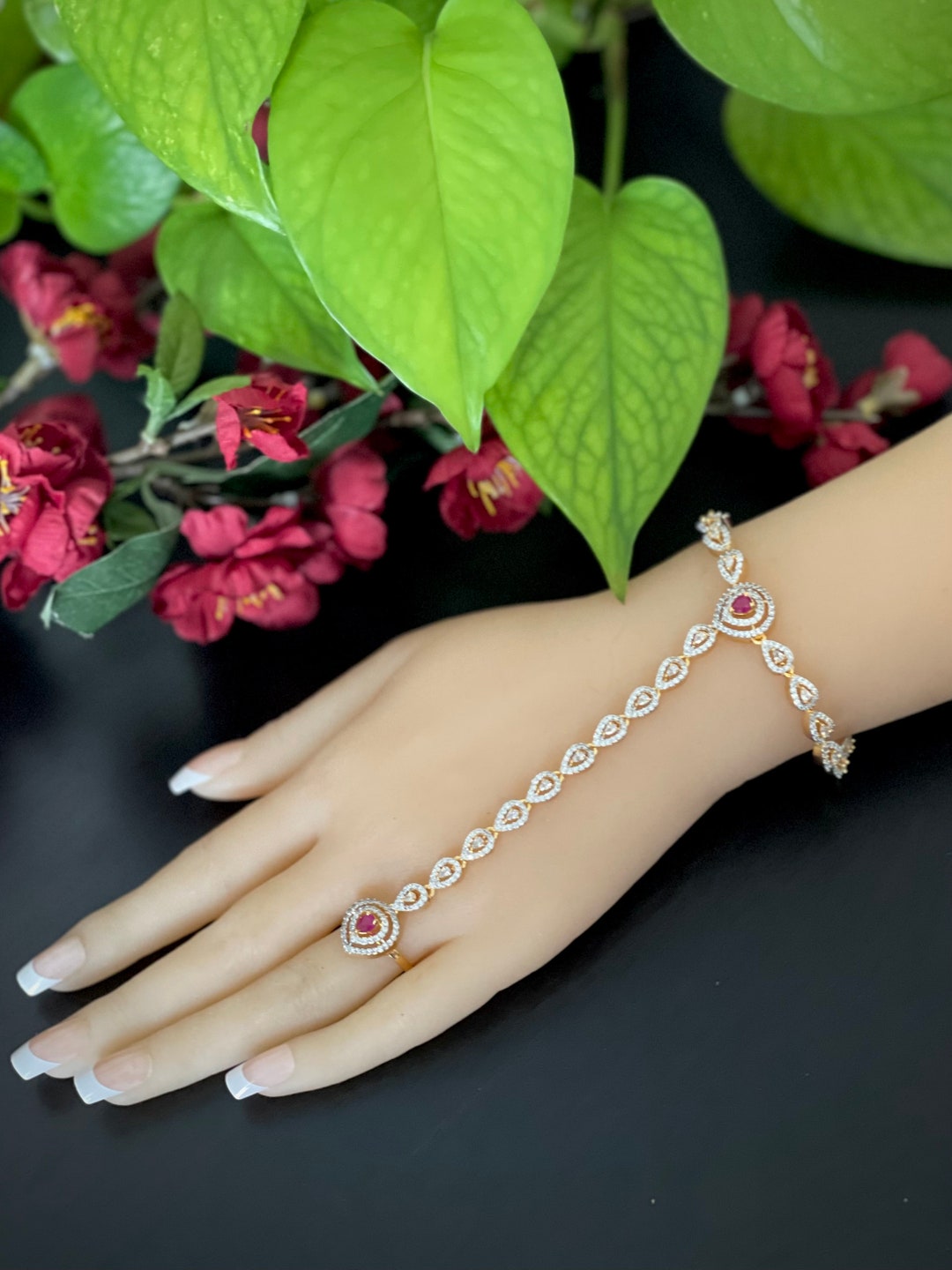 Single AD Two Tone Bracelet/ Haathphool / Gold Finished Two Tone Ring ...
