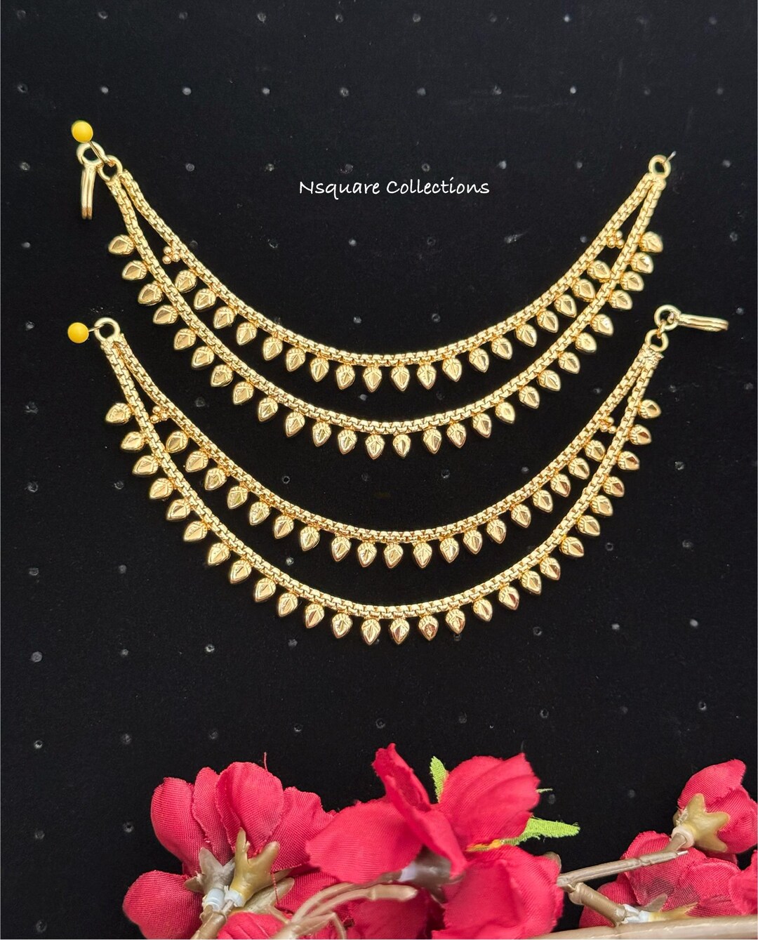 Antique Layered Ear Chain, Matte Gold Finished Traditional Jewelry ...