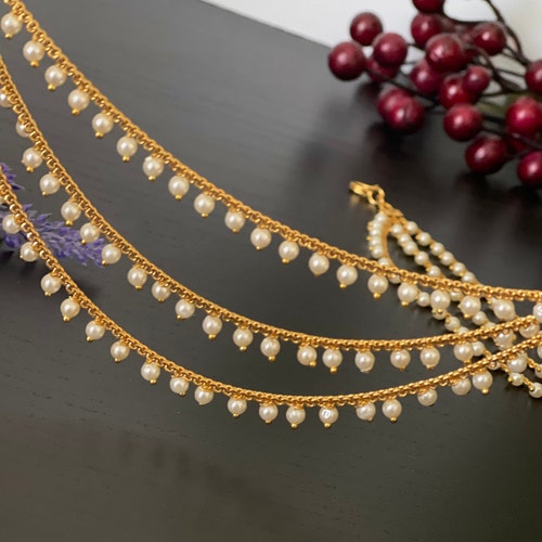 Gold Finished Three Layered Ear Chain /traditional Earrings - Etsy