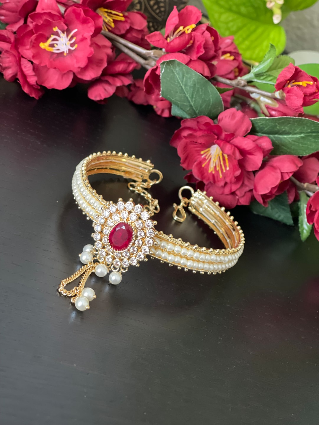 Single Gold Finished Ruby Pearl Armlet / Bajuband / South Indian ...