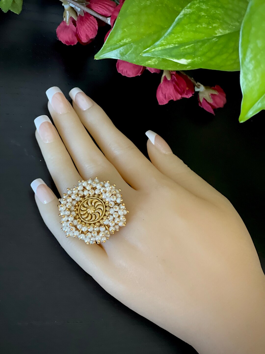 Antique Gold Adjustable Finger Ring / Party Wear Rings / Clustered ...
