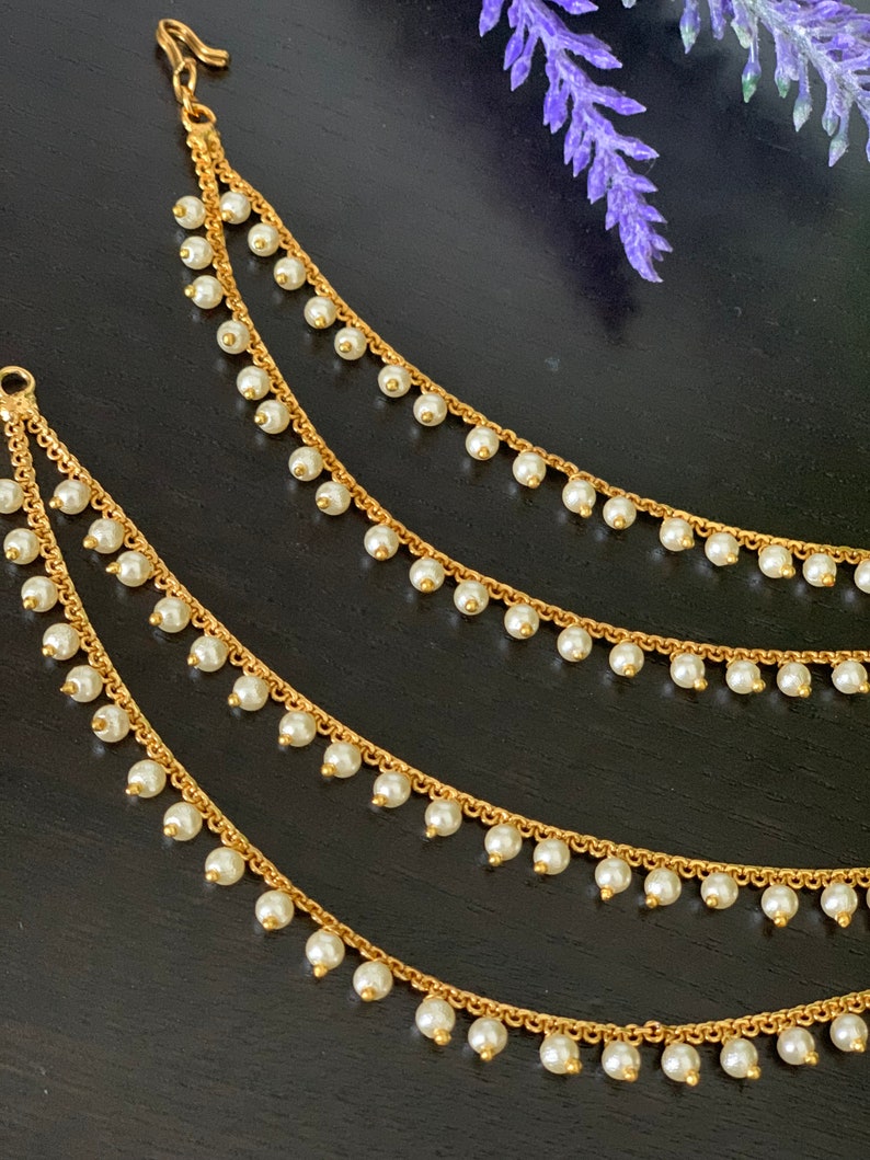 Gold Finished Two Layered Pearl Ear Chain /traditional - Etsy