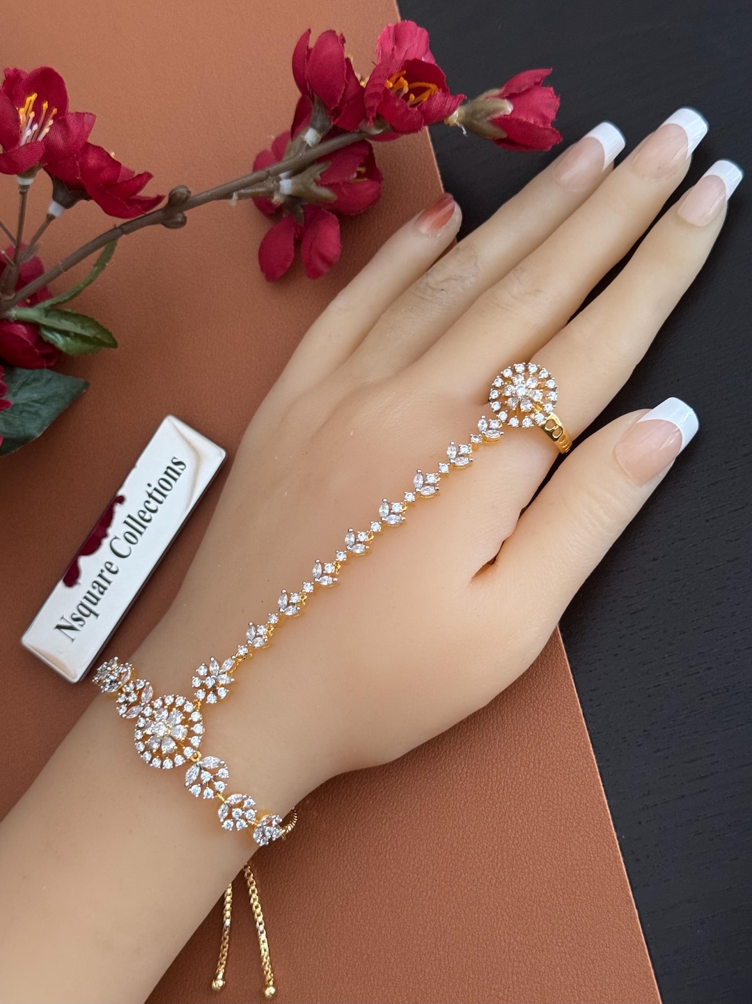 Single AD Bracelet/ Haathphool / Gold Finished Two Tone Ring Bracelet ...