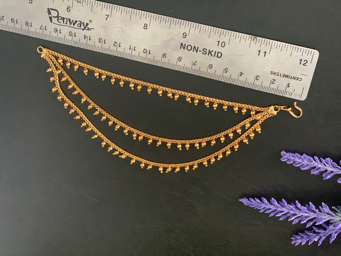 Gold Finished Three Layered Ear Chain /traditional Earrings - Etsy