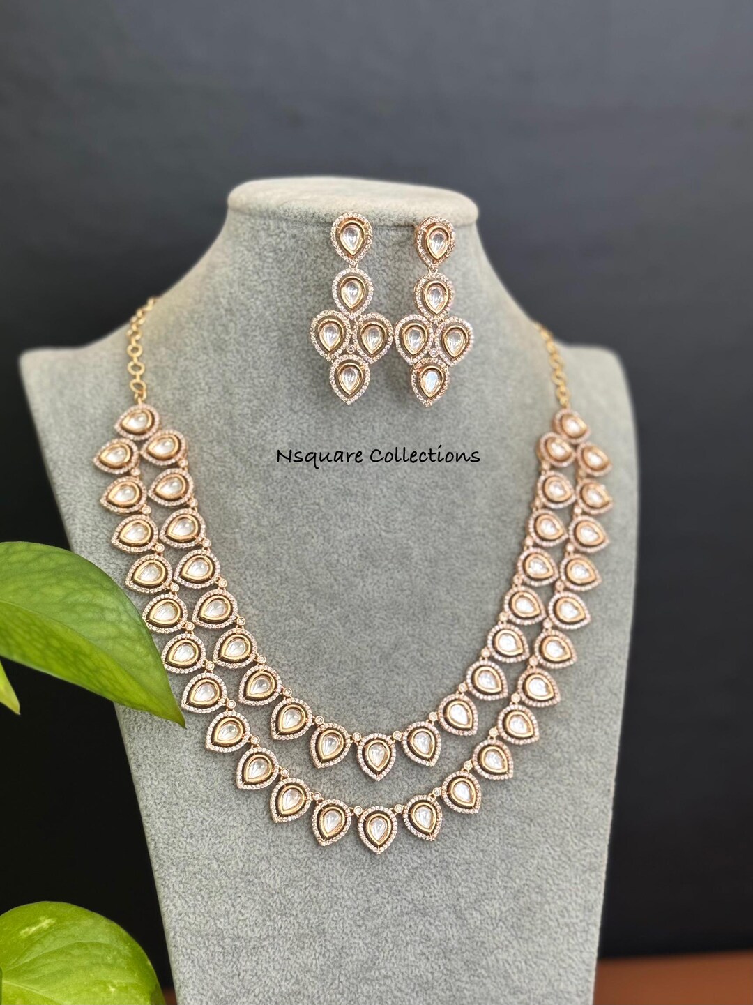 Kundan Diamond Fusion Necklace Set: Designer Indian Jewelry - Etsy
