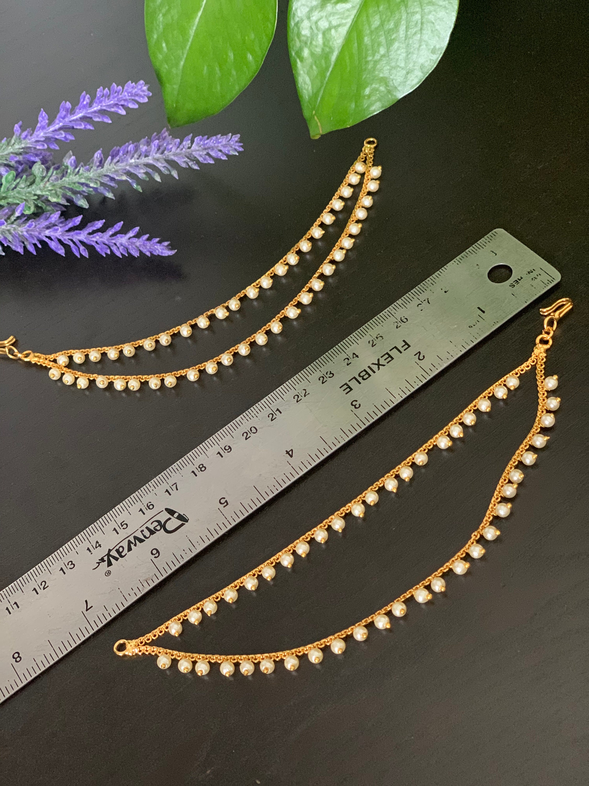 Gold Finished Two Layered Pearl Ear Chain /traditional - Etsy