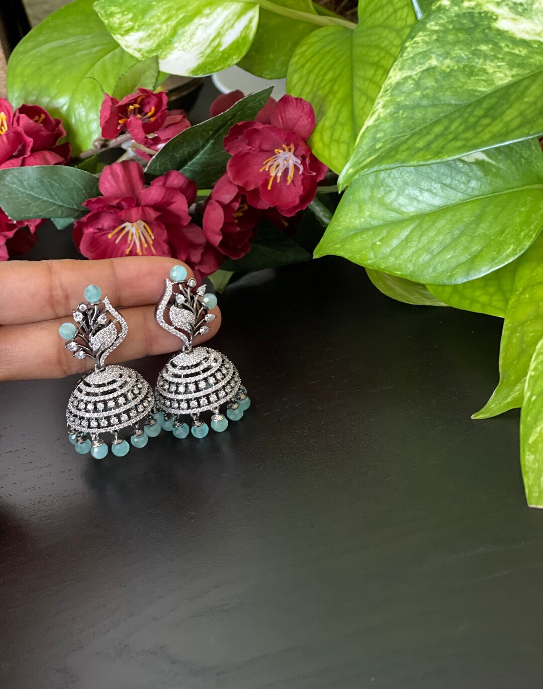 CZ Jhumkas/ Black Finished Diamond Jhumkas / Diamond Jhumkis / AD ...