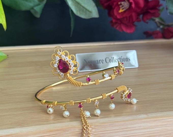 Gold Ruby Pearl Armlet: Indian Wedding Bajuband Bracelet - Etsy