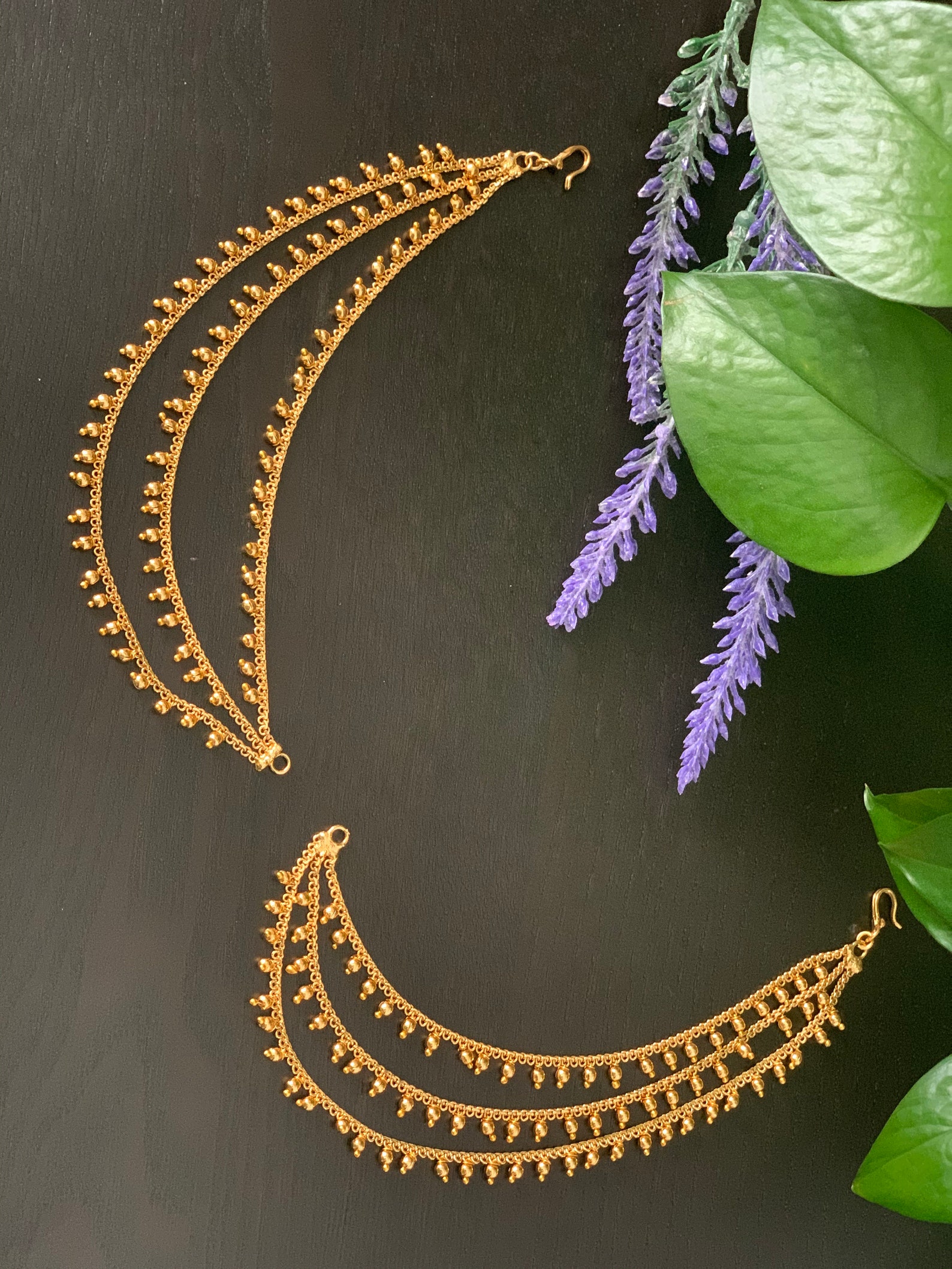 Gold Finished Three Layered Ear Chain /traditional Earrings - Etsy