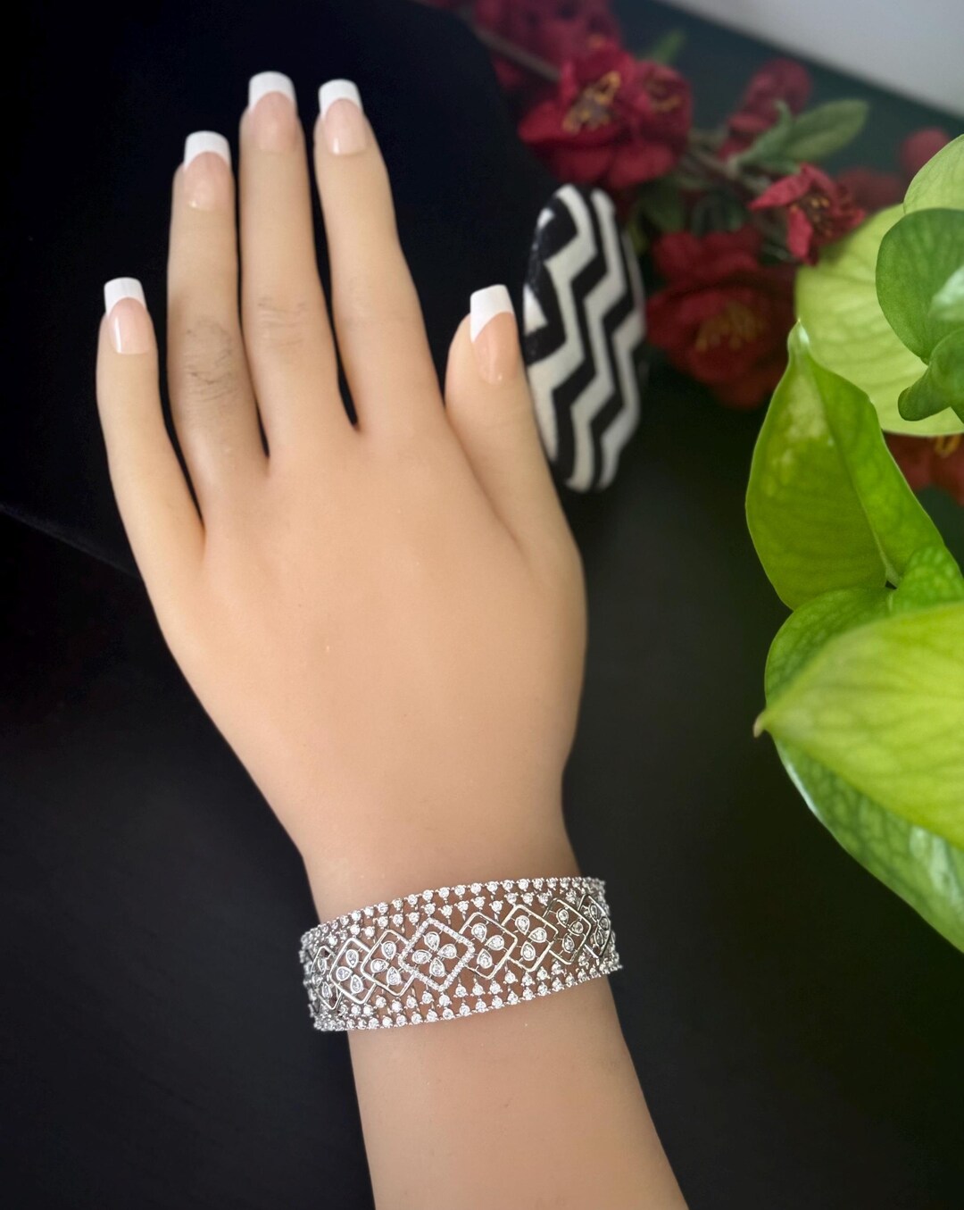 Single Diamond Bracelet / Gold Two Tone Finished Bracelet / Diamond ...